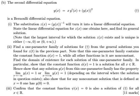 SOLVED:The second differential equation y(m) y (1) + (y(2))? Bernoulli ...