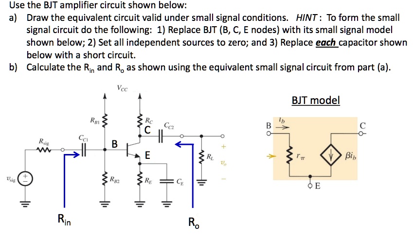 Use the BJT amplifier circuit shown below: a) Draw the equivalent circuit valid under small ...