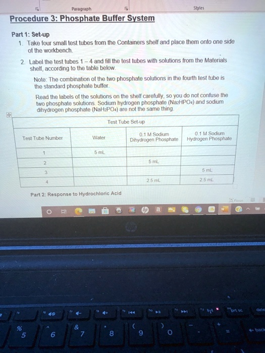 SOLVED: "uljorant Procedure 3: Phosphate Buffer System Part 1: Set-up Take four small lest tubes ...