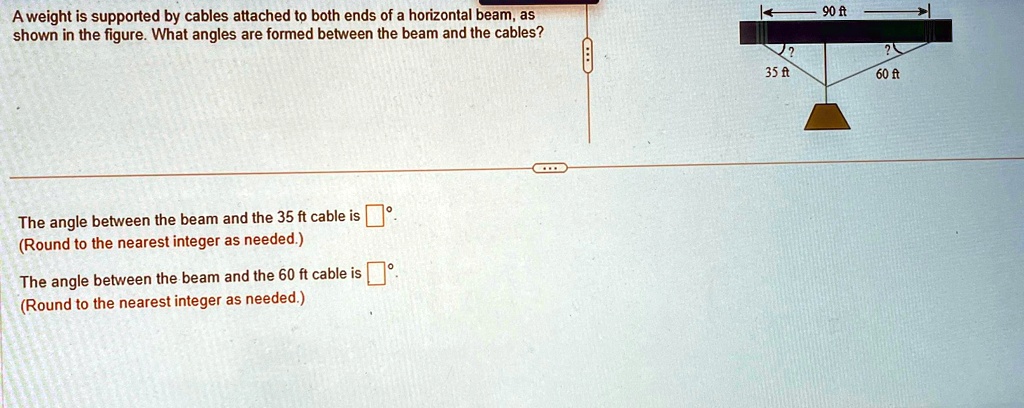 a weight is supported by cables attached to both ends of a horizontal ...