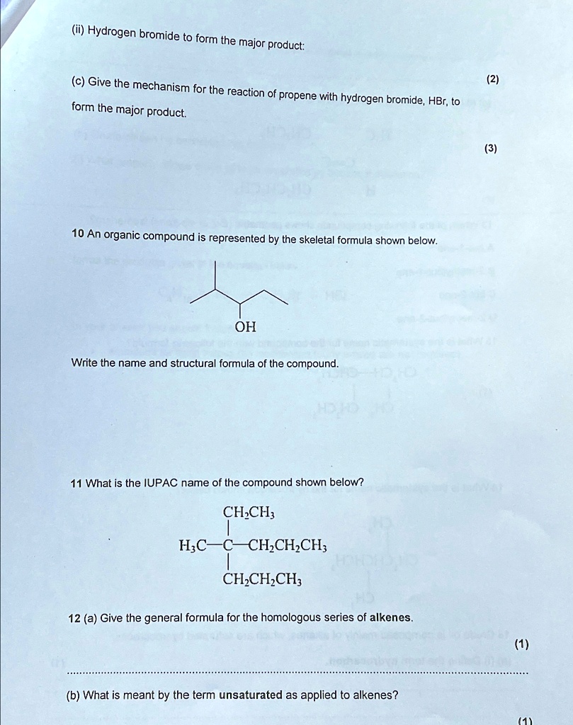 ii hydrogen bromide to form the major product c give the mechanism for ...