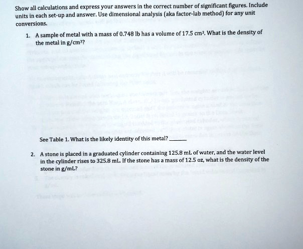 SOLVED: Show all calculations and express your answers in the correct ...
