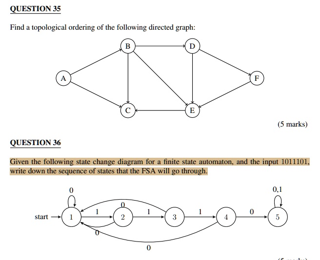 SOLVED: QUESTION35 Find a topological ordering of the following ...
