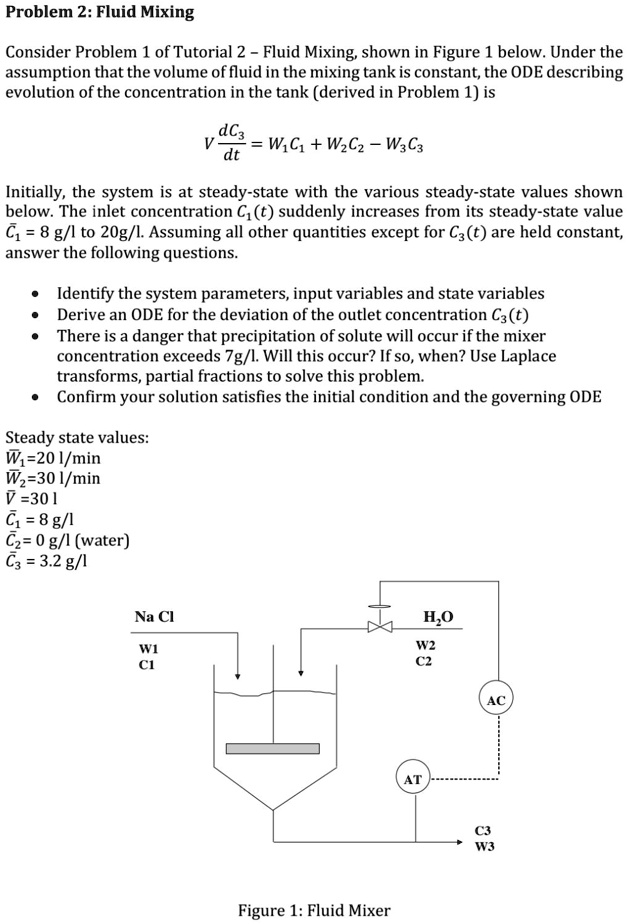 SOLVED: Problem 2: Fluid Mixing Consider Problem 1 of Tutorial 2 ...