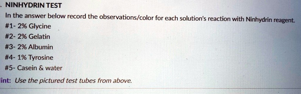 ninhydrin test in the answer below record the observationscolor for ...