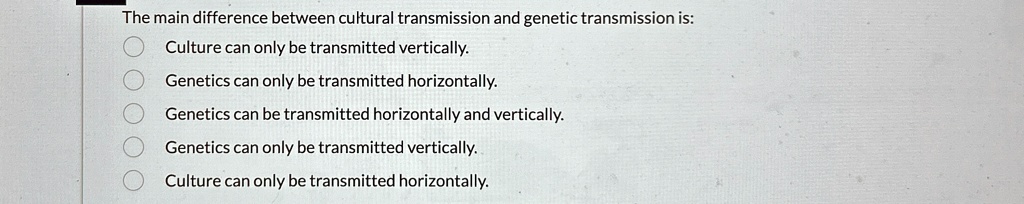 The main difference between cultural transmission and genetic ...