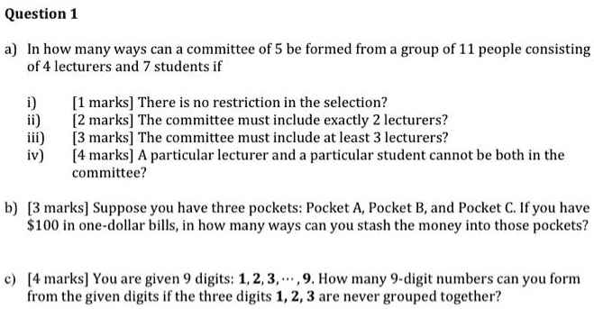question 1 in how many ways can committee of 5 be formed from a group ...