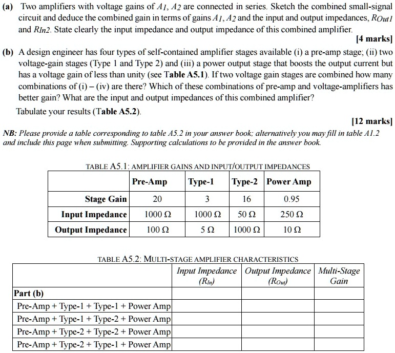 SOLVED: (a) Two amplifiers with voltage gains of A1 and A2 are connected in series. Sketch the ...