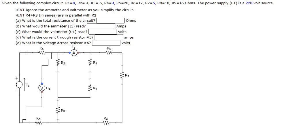 SOLVED: Given the following complex circuit; R1-8 R2= R3= R4=9, R5=20 ...