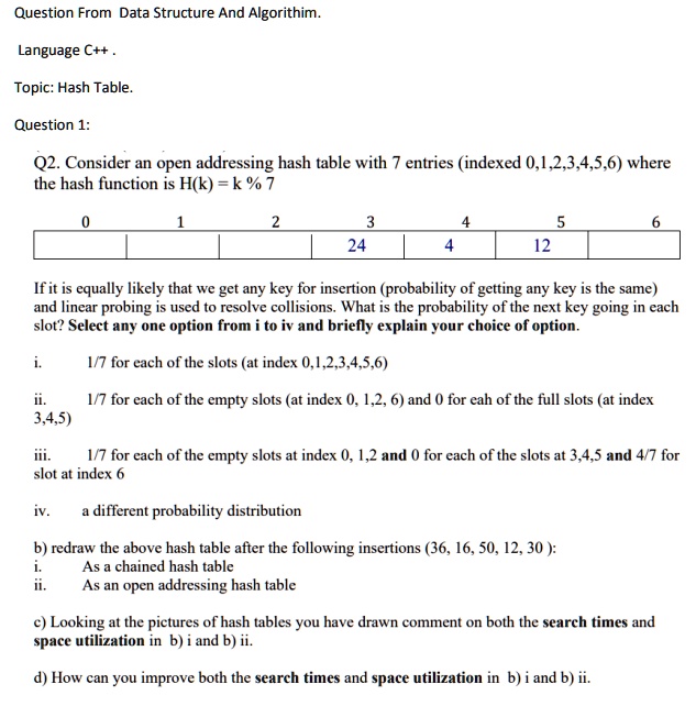 Solved Question From Data Structure And Algorithm Language C Topic Hash Table Question 1