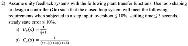 SOLVED: Assume unity feedback systems with the following plant transfer ...