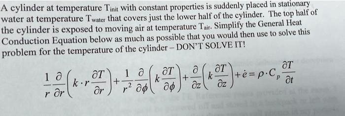 SOLVED: A cylinder at temperature Tinit with constant properties is ...