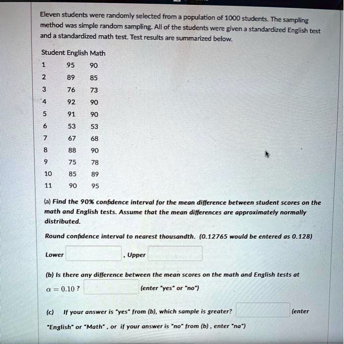 SOLVED: Eleven students were randomly selected from : population of ...