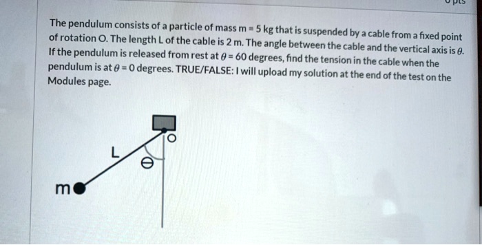 SOLVED: The pendulum consists of a particle of mass m = 5 kg that is suspended by a cable from a ...