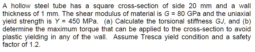 SOLVED: A hollow steel tube has a square cross-section of side 20 mm ...