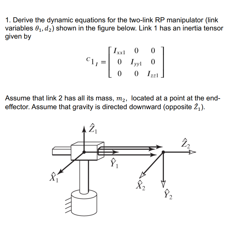 1. Derive the dynamic equations for the two-link RP manipulator (link variables θ1, d2 ) shown ...