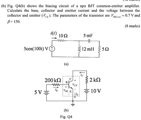 Fig. Q4b shows the biasing circuit of an NPN BJT common-emitter ...