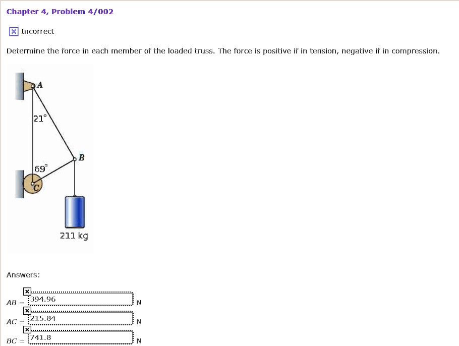 SOLVED: Chapter 4, Problem 4/002 Incorrect Determnine the force in each mnernber of the loaded ...