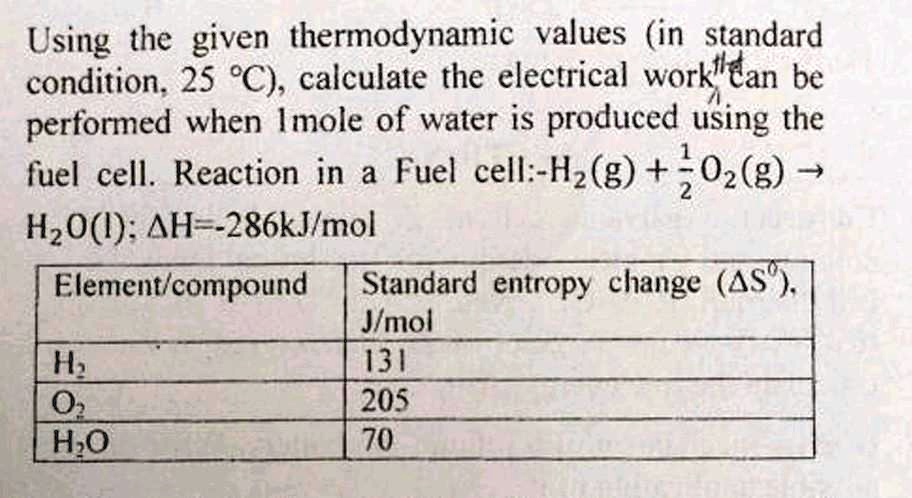 Using the given thermodynamic values (in standard condition, 25 °C ...