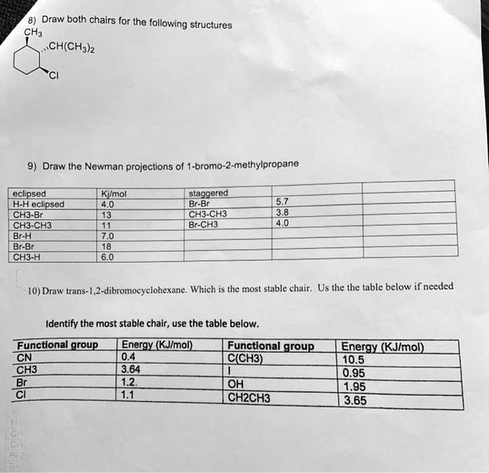 SOLVED:81 Draw both chairs for the following structures CH3 CH(CH3)2 9) Draw (he Newman ...