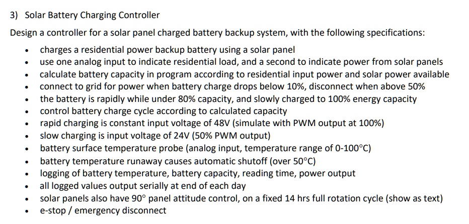 3) Solar Battery Charging Controller Design a controller for a solar ...