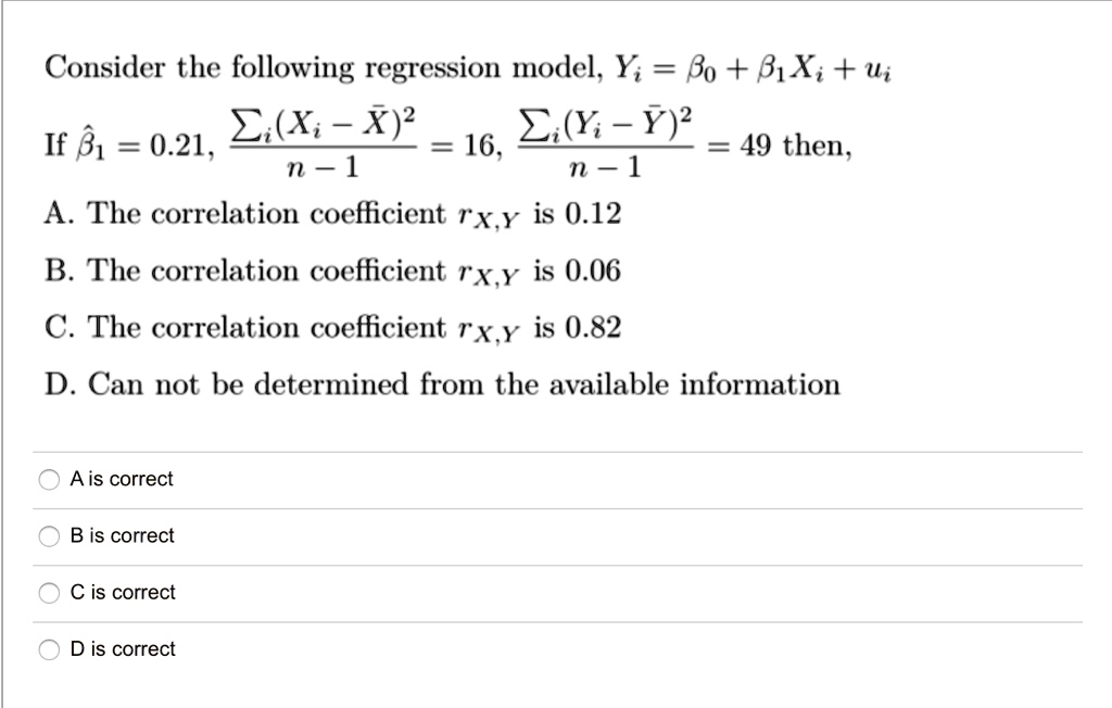 SOLVED: Consider the following regression model, Y = Bo + B1X + ui Ei(X ...