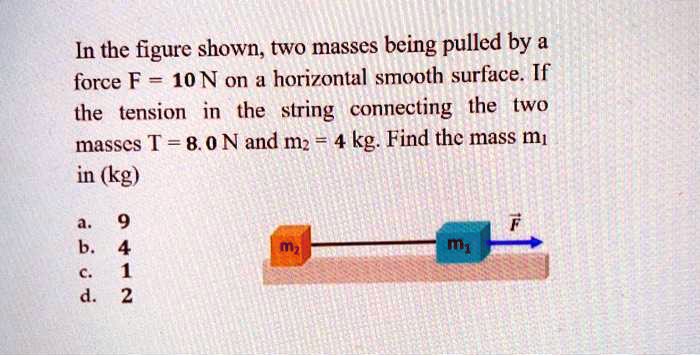 SOLVED: In the figure shown; two masses being pulled by a force F = 10 ...
