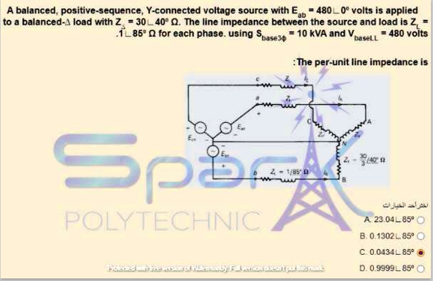 A balanced, positive-sequence, Y-connected voltage source with Eab = 480^∘ volts is applied to a ...