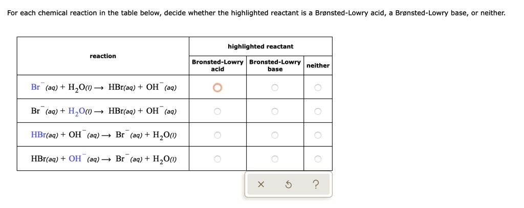 SOLVED: For each chemical reaction in the table below, decide whether ...