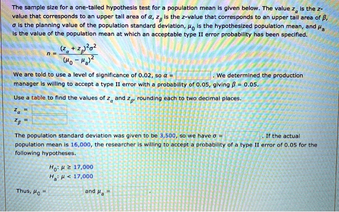 Solved The Sample Size For A One Talled Hypothesls Test For Population Mean Given Below The