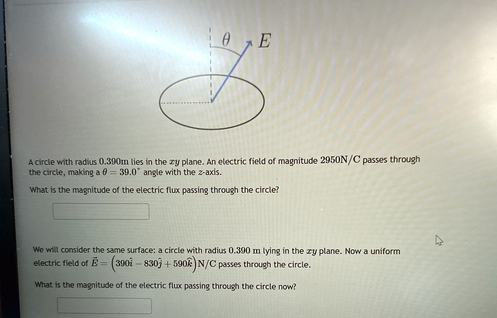 a circle with radius 0390m lies in the xy plane an electric field of ...