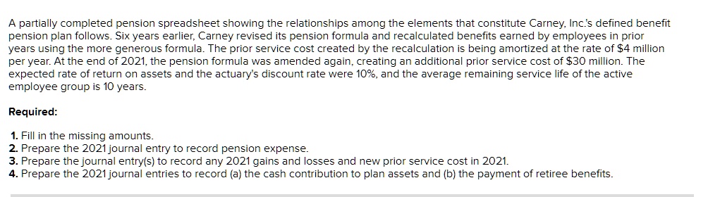 SOLVED: A partially completed pension spreadsheet showing the ...