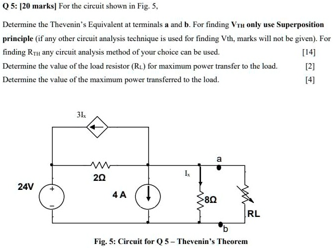 SOLVED: Q5: [20 marks] For the circuit shown in Fig: 5, determine the Thevenin Equivalent at ...