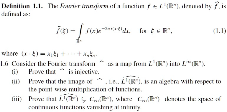 definition 11 the fourier transform of a function f lr denoted by f is ...