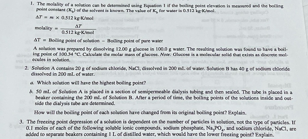 Solved The Molality Of A Solution Can Be Determined Using Equation 1 If The Boiling Point