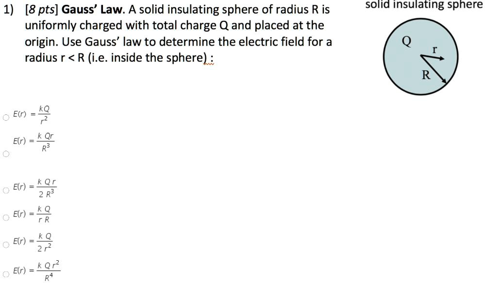SOLVED: Gauss' Law: Electric Field Inside a Solid Insulating Sphere A solid insulating sphere of ...