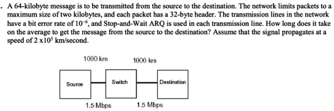 a 64 kilobyte message is to be transmitted from the source to the destination the network limits ...