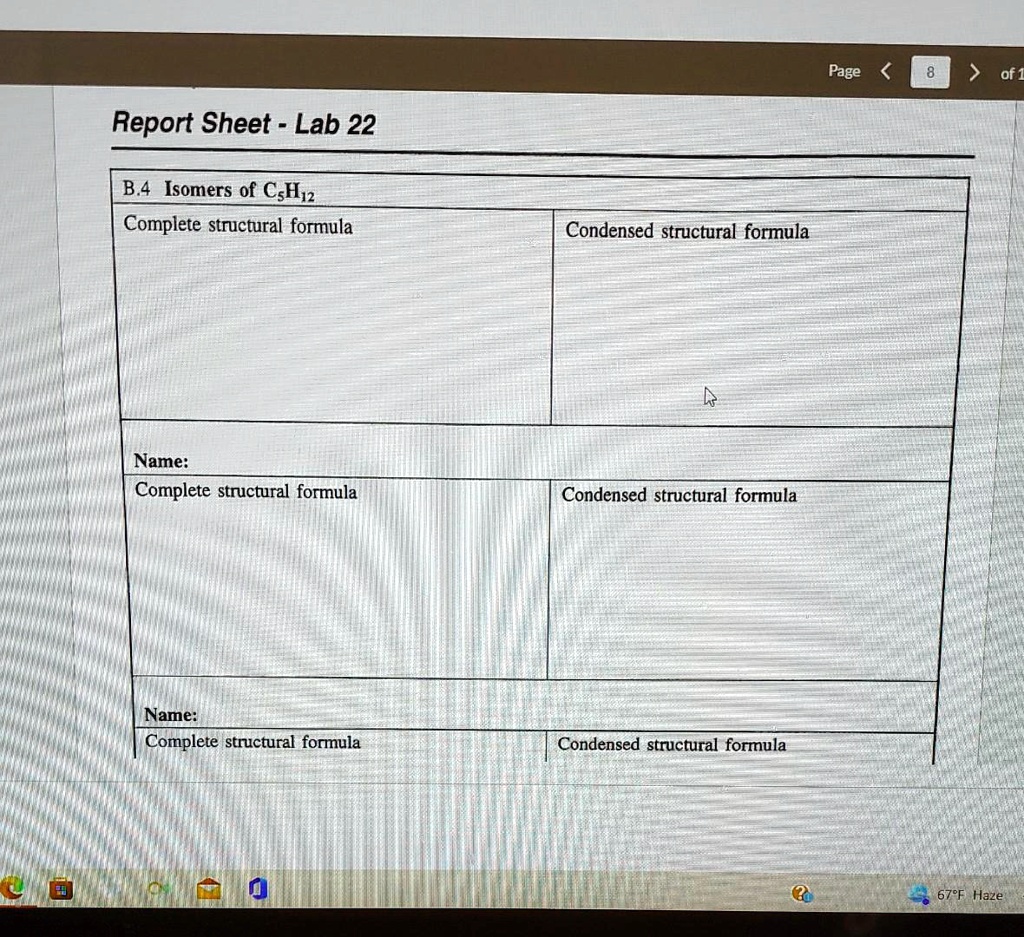 SOLVED: Page of Report Sheet - Lab 22 B.4 Isomers of CH2 Complete ...
