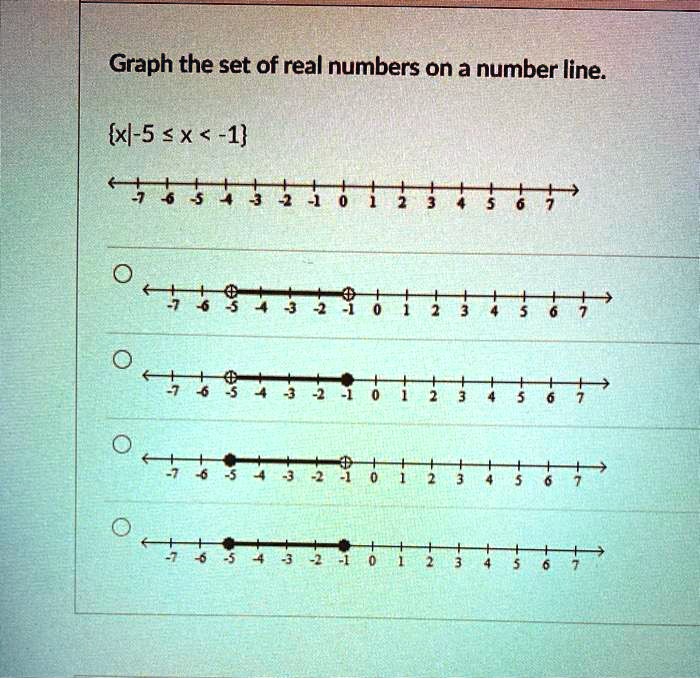 SOLVED: Graph the set of real numbers on a number line. xl-5 sx