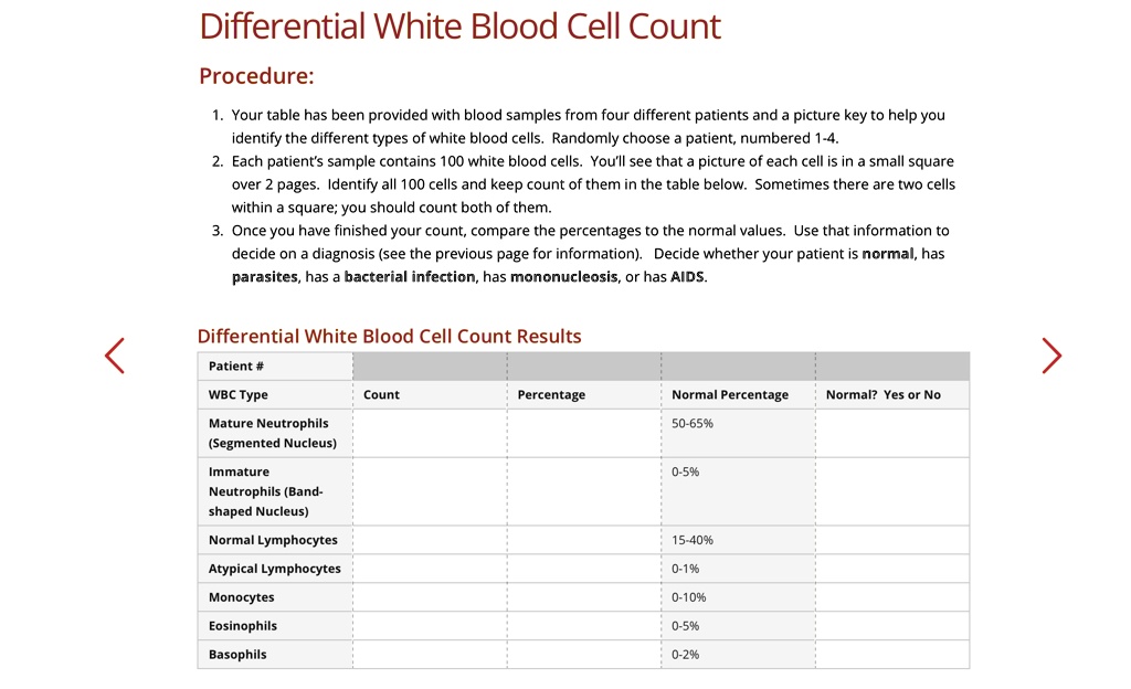 differential white blood cell count procedure your table has been provided with blood samples ...
