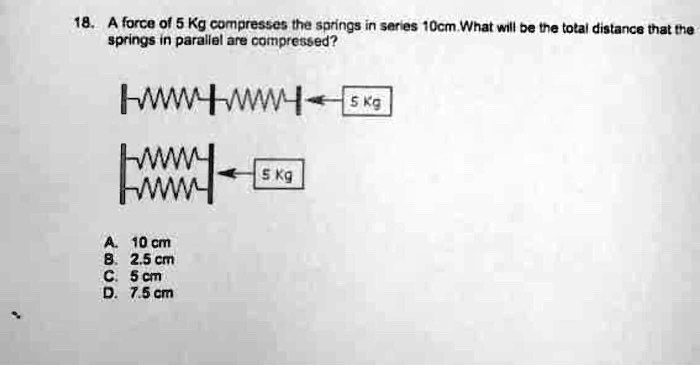 18a force of 5 kg compresses the springs in series 10cmwhat will be the ...