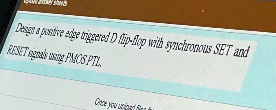 Solved Design A Positive Edge Triggered D Flip Flop With Synchronous Set And Reset Signals