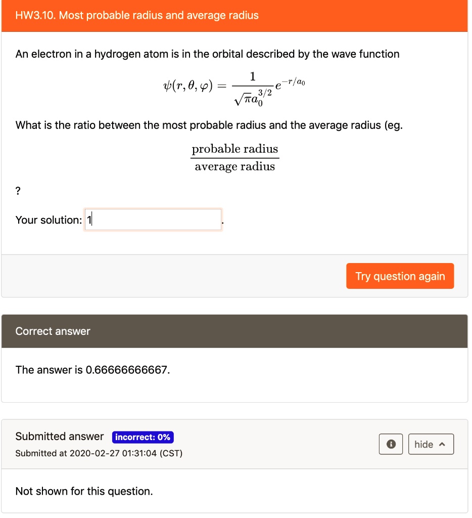Solved Hw3 10 Most Probable Radius And Average Radius An Electron In