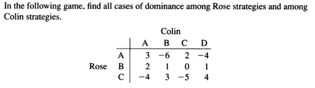In the following game, find all cases of dominance among Rose ...