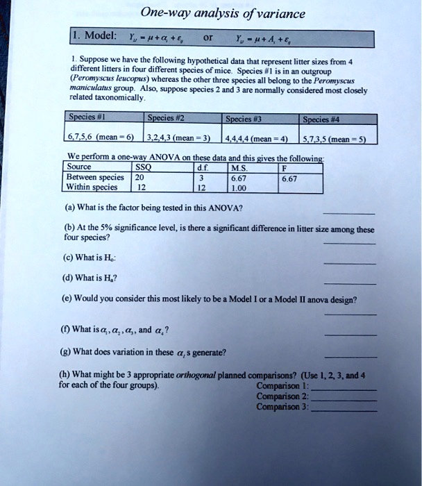 one way analysis of variance model o 4 suppose we have the following hypothetical dala that ...