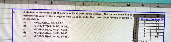 SOLVED: A student has entered a set of data in an Excel worksheet as shown. The student would ...