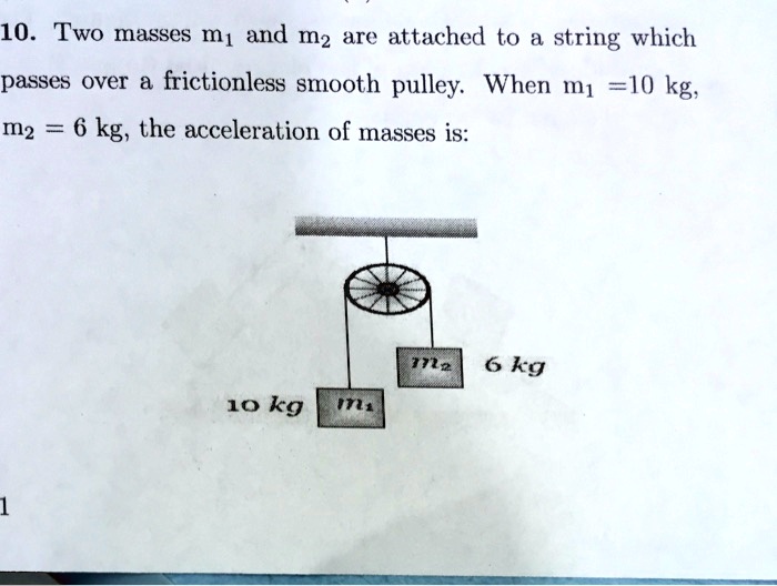 SOLVED: 10. Two masses m [ and mz are attached to string which passes over frictionless smooth ...
