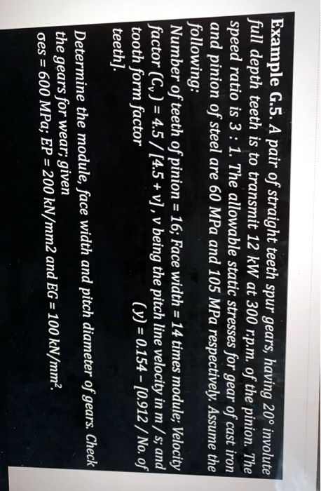 SOLVED: The gears for wear; given teeth, tooth form factor following ...