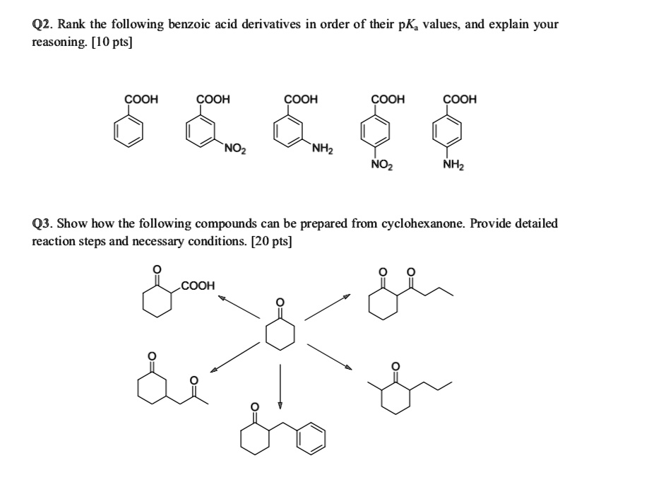 Q2. Rank the following benzoic acid derivatives in order of their pK a ...