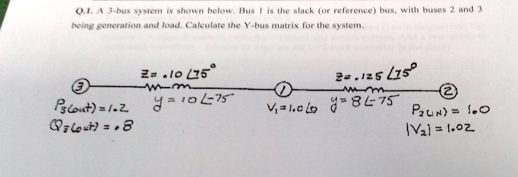 SOLVED: A 3-bus system is shown below. Bus 1 is the slack (or reference ...